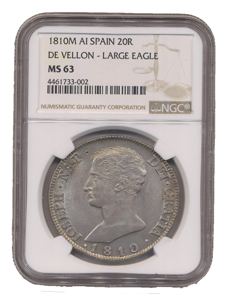 Spain 1810M AI 20R De Vellon - Large Eagle NGC MS63 - Buy & Sell Gold ...
