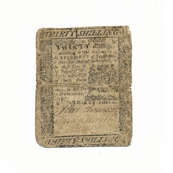 1775 Colonial Pennsylvania 30 Shillings Note #9606 - Buy & Sell Gold ...